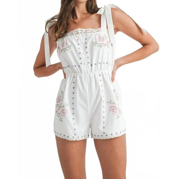 Mable | Pants & Jumpsuits | New Mable Embroidered Tie Stripe Romper In ...
